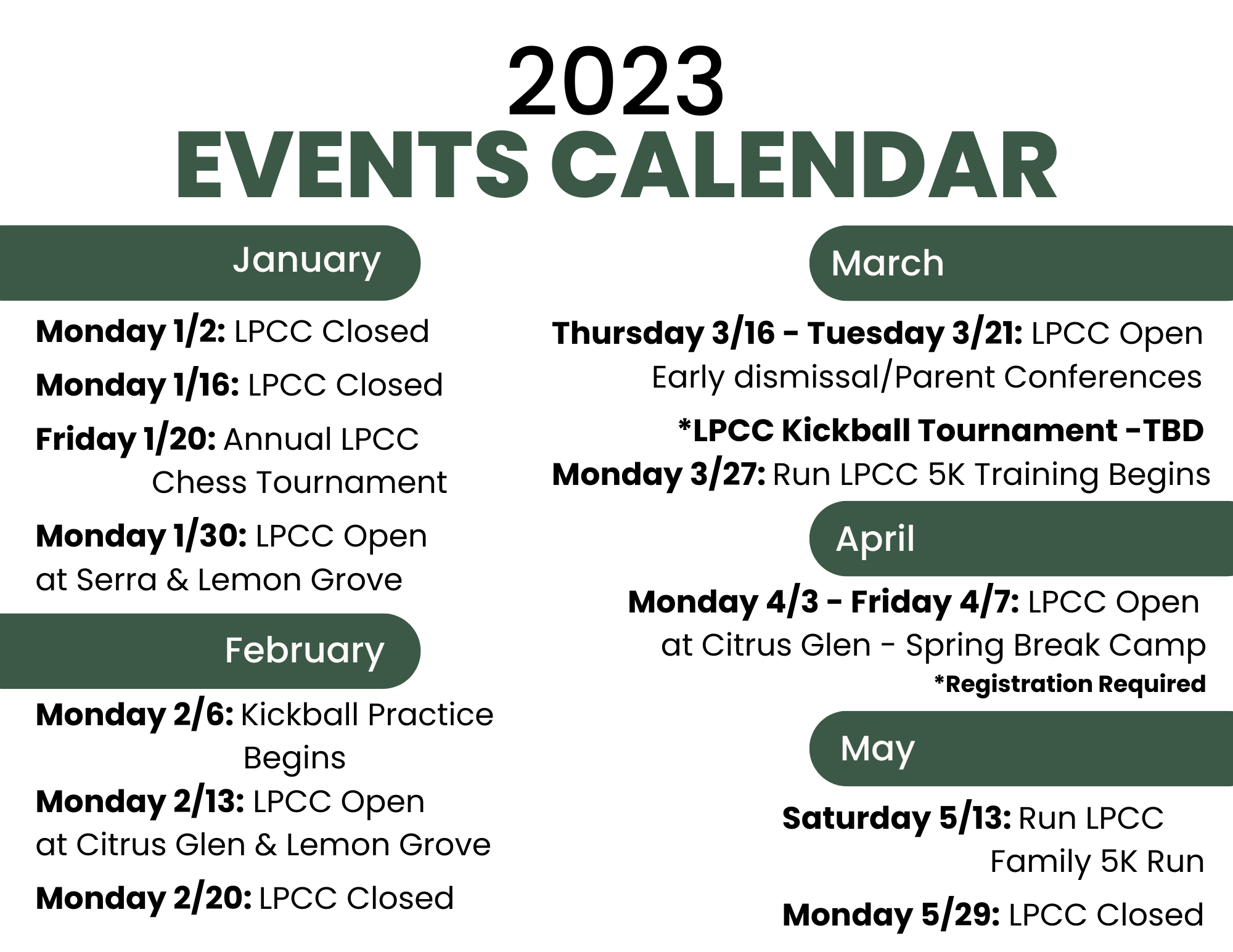 Calendar – Las Posas Children's Center